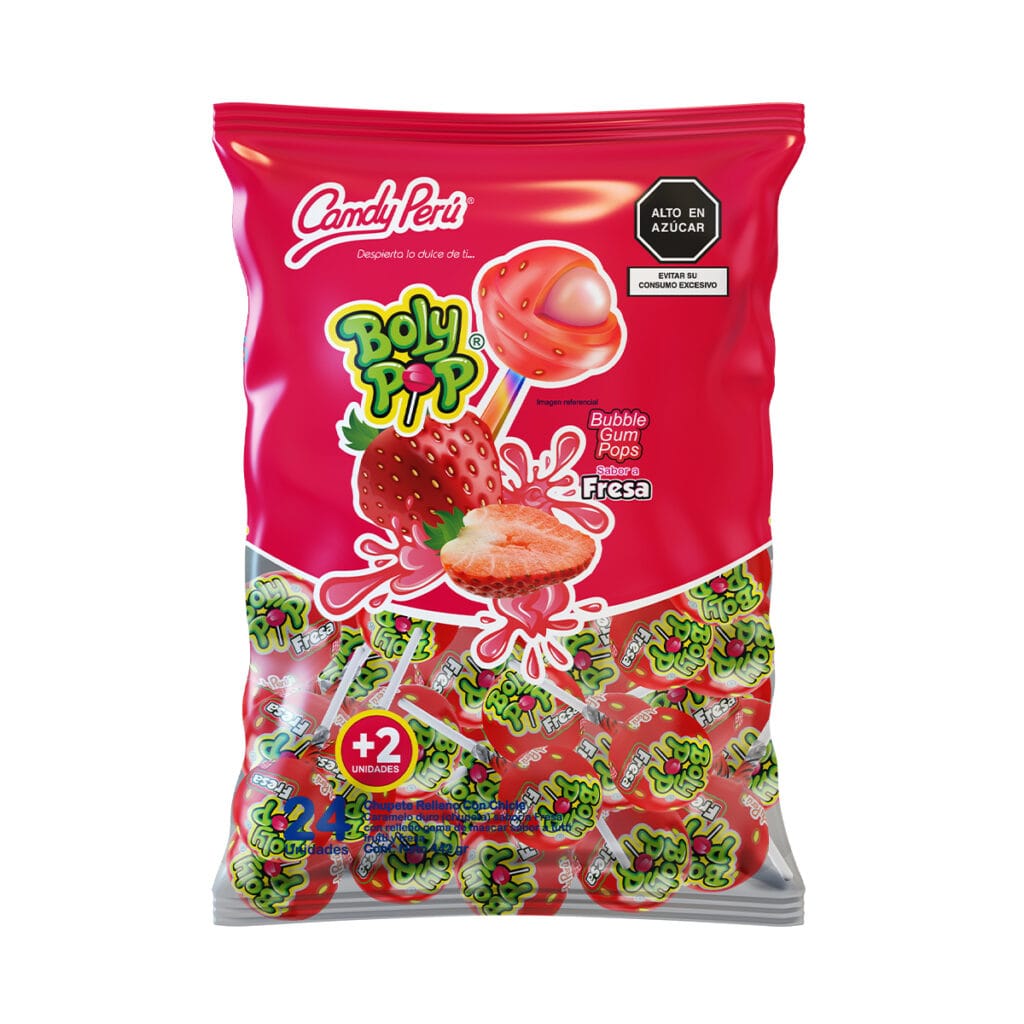 CHUPETINES SABOR FRESA CON CHICLE - BOLY POP | Candy Perú - Fabrica de ...